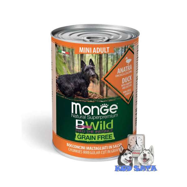 Monge Bwild Grain Free Konzerva Za Odrasle Pse Malih Rasa Pačetina 400g