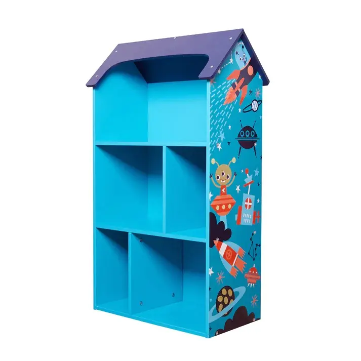 KINDER HOME Dečija drvena polica za odlaganje igračaka i knjiga plava