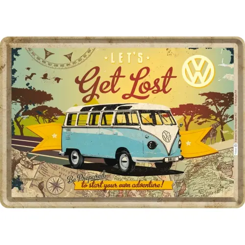 NOSTALGIC ART Metalna razglednica VW Bulli - Let's Get Lost