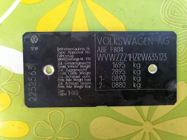 VIN identifikaciona pločica za Volkswagen Golf 3