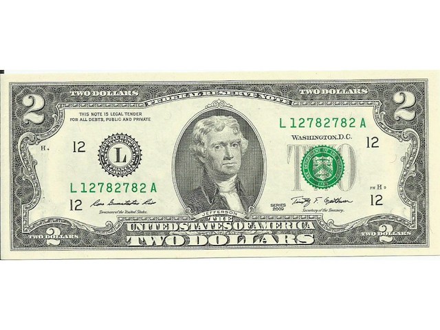 USA 2 dollars 2009. UNC