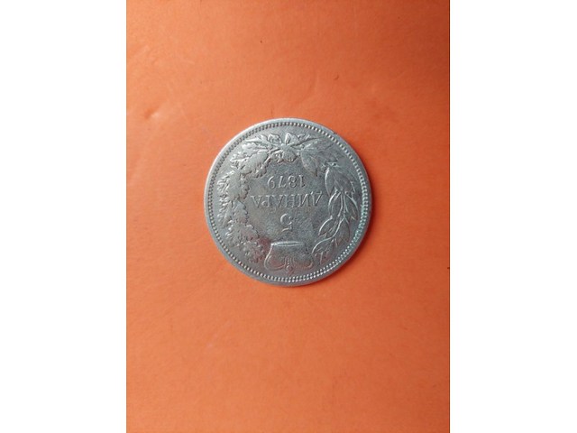 5 dinara iz 1879- Milan M. Obrenovic