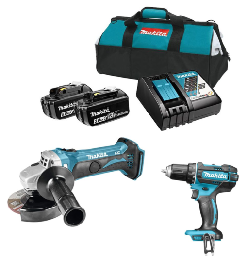 Makita Akumulatorski set alata DGA452 + DDF482; 1x3,0 Ah; 1x5,0 Ah + torba