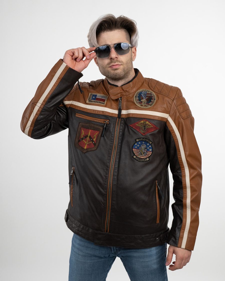 Muška kožna jakna – Top Gun-1005 – Tamno braon-konjak