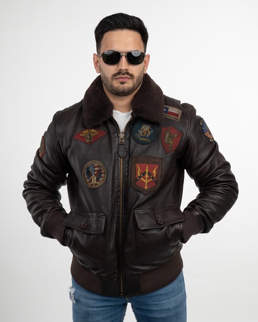 Muška kožna pilotska jakna – Top Gun-1001 – Braon