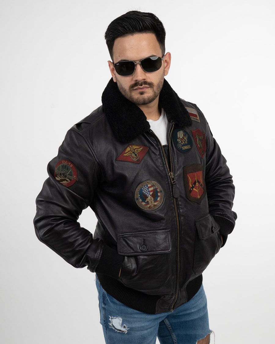 Muška kožna pilotska jakna – Top Gun-1001 – Crna