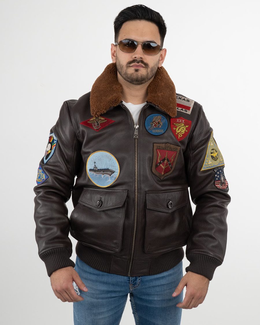 Muška kožna pilotska jakna – Top Gun-1055 – Braon