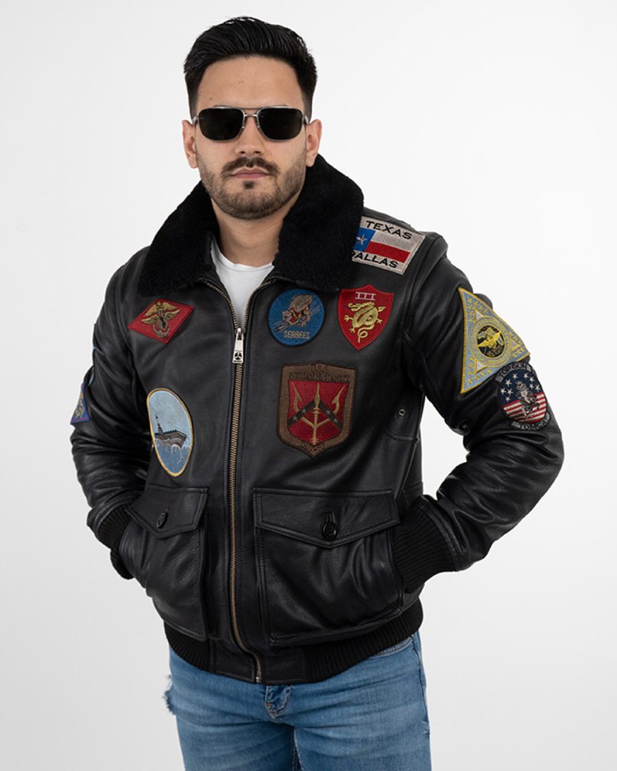 Muška kožna pilotska jakna – Top Gun-1055 – Crna