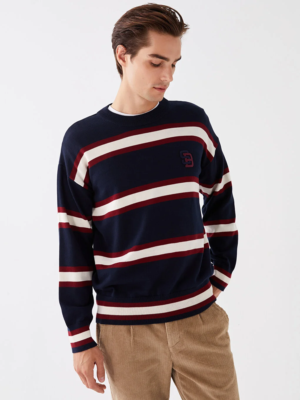 SOUTHBLUE Muški trikotažni džemper okruglog izreza na pruge dugih rukava