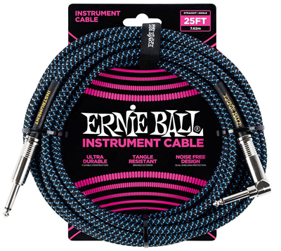 Ernie Ball 25' Braided Straight/Angle Black/Blue 6060 instrumentalni kabl