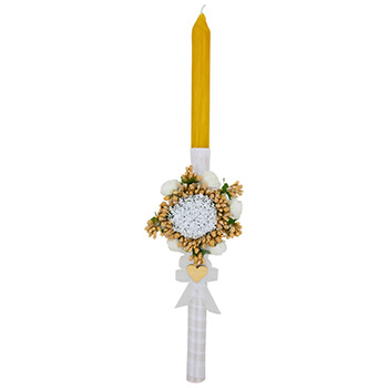 Sveća za venčanje i krštenje sa žutim ukrasom
