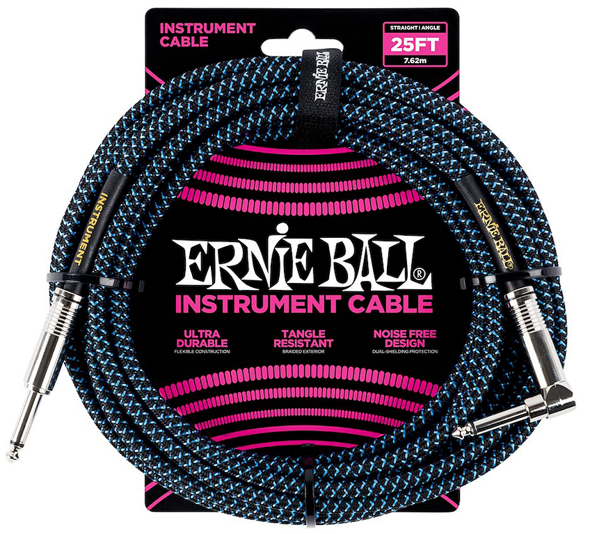 Ernie Ball 25' Braided Straight/Angle Black/Blue 6060 instrumentalni kabl