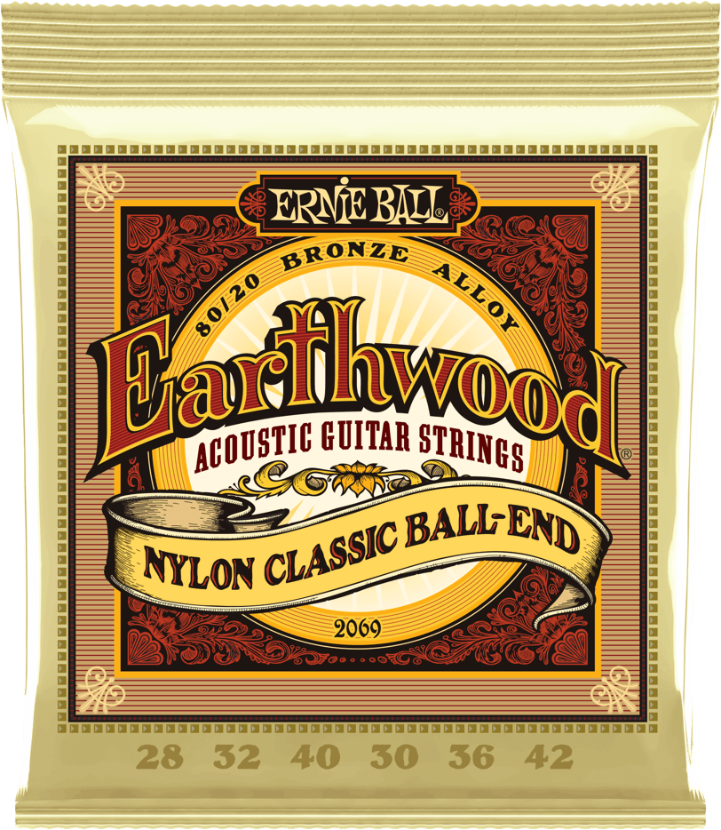 Ernie Ball 2069 EarthwoodFolk Nylon, Clear & Gold Ball End, 80/20 Bronze žice za klasičnu folk akustičnu gitaru