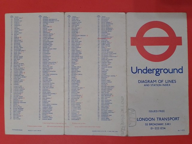 THE LONDON UNDERGROUND -MAPA IZ 1974 GODINE