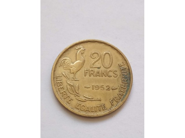 20 Francs 1952.g - Francuska - LEPA Kovanica -