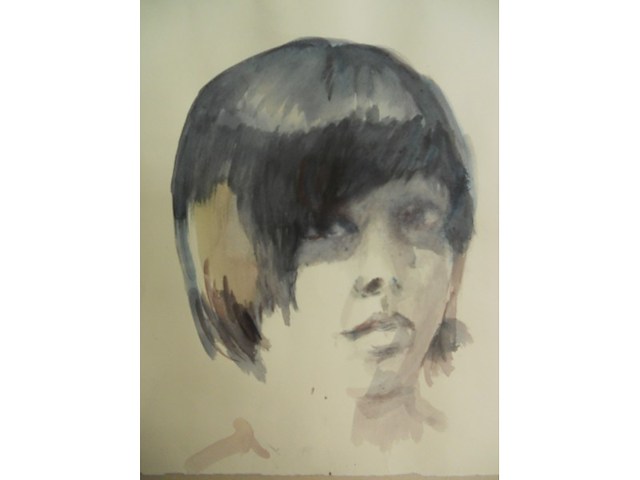 N.N.autor,portret devojke,akvarel