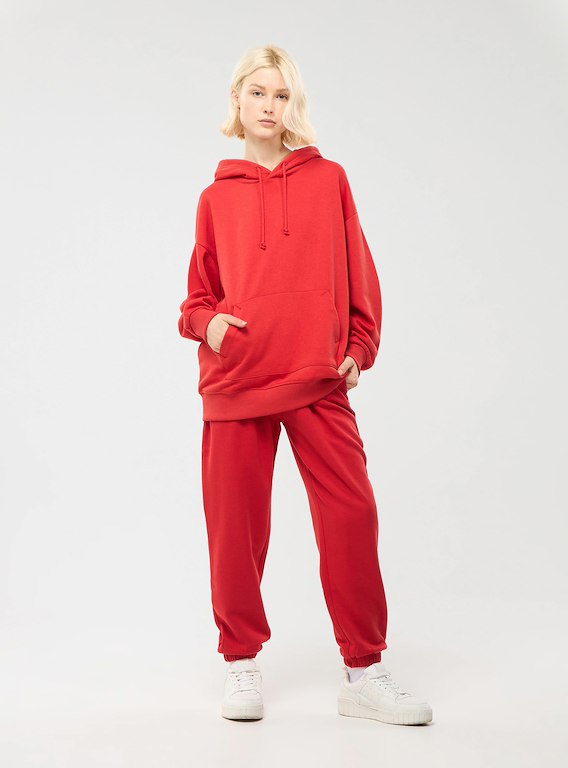 High-waisted jogging bottoms in single-colour fabric Crvena