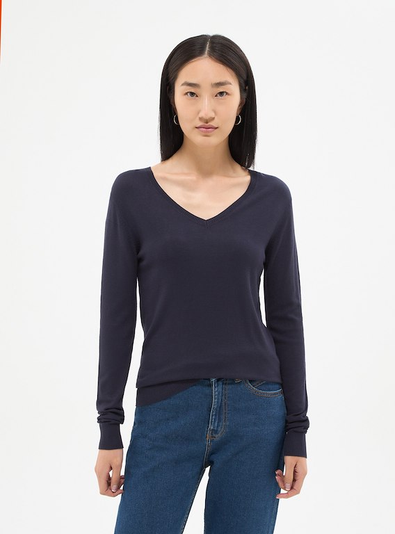 V-neck top in viscose Tamnoplava