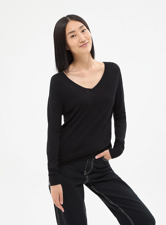 V-neck top in viscose Crna