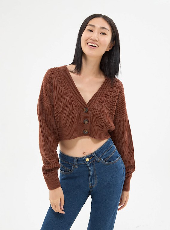 Wide-fit cropped English rib-knit cardigan Braon