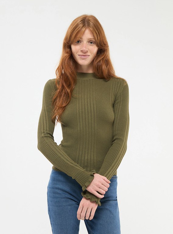 Ribbed turtleneck top Vojnička tamnozelena