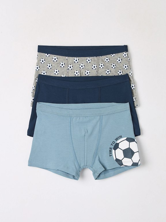 Pack of 3 pairs of briefs with football pattern Var azurna