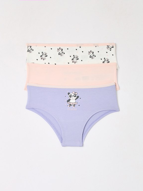 Pack of 3 pairs of briefs with panda pattern Var lila