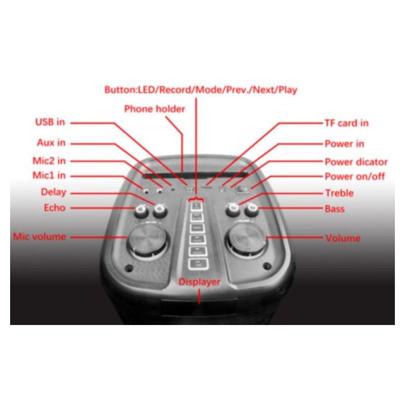 Microlab PT800 karaoke zvucnik 135W, Bluetooth, LED, 7,4V/4500mAh, TWS, Aux, USB, microSD, FM, Mic*2