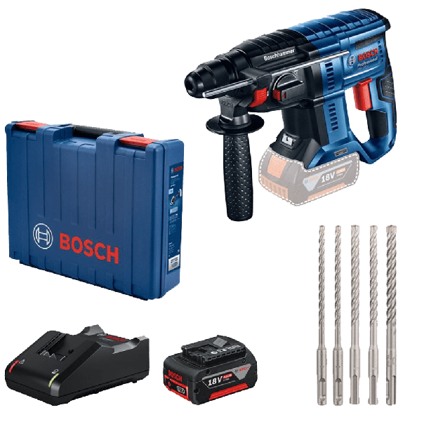 BOSCH Akumulatorski elektro-pneumatski čekić / bušilica GBH 180-LI 18V; 1x4,0 Ah + 5-delni set SDS plus 5x burgija