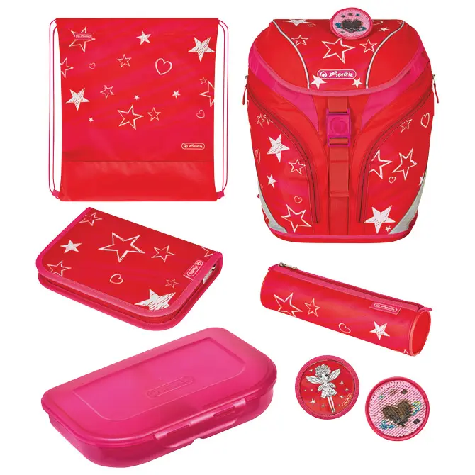 HERLITZ Set školski ranac za devojčice Softlight Plus 4/1 Stars & Stripes Girl Herlitz 50037575 roze