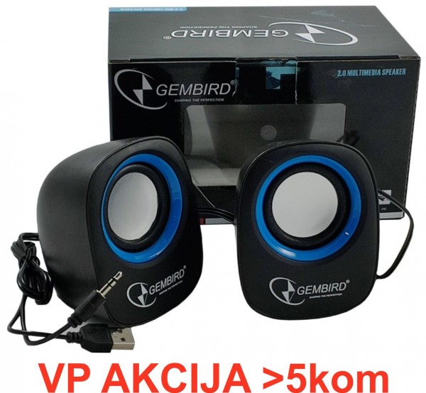 SPK-111 ** Gembird Stereo zvucnici Blue/black, 2 x 3W RMS USB pwr, 3.5mm kutija sa prozorom (379)