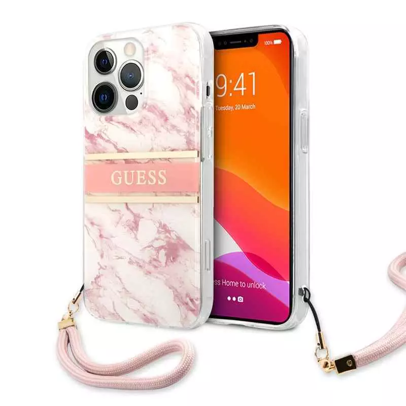 Maska Guess Marble Strap za iPhone 13 Pro roze GUHCP13LKMABPI