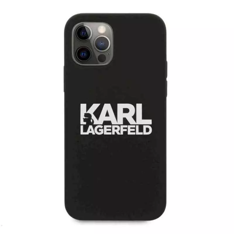 Maska Karl Lagerfeld Hc Silikone Stack Logo za iPhone 12 Pro Max crna KLHCP12LSLKLRBK