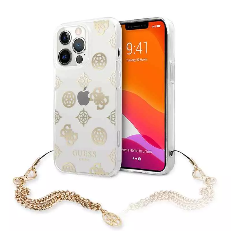 Maska Guess Hc Pc Chain Handle Peony za iPhone 13 Pro zlatna GUHCP13LKSPEGO