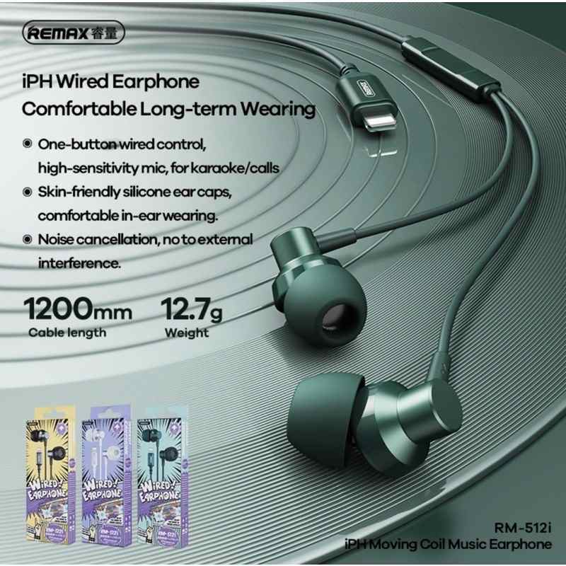 Slusalice REMAX RM-512i za iPhone lightning zelene