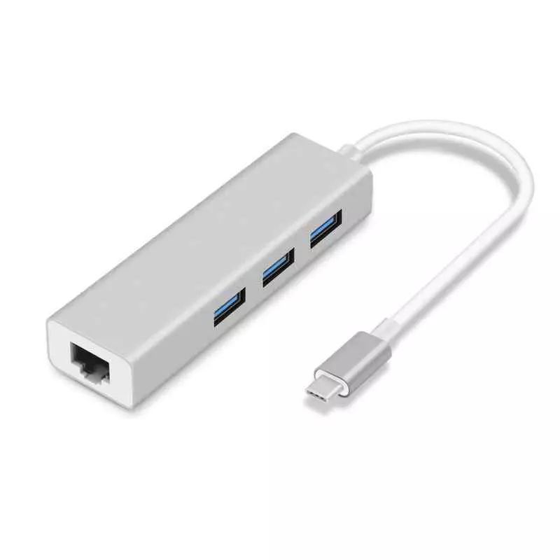 Adapter Type C na 3 USB 3.0 + RJ45 Gb JWD-T5 srebrni