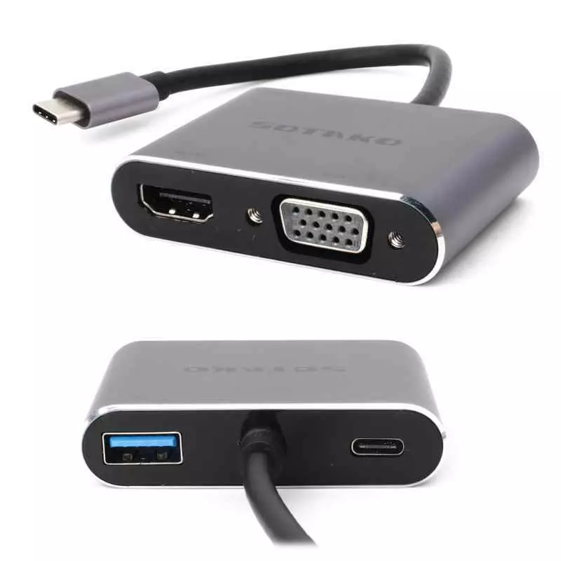 Adapter Type C na HDMI VGA PD USB3.0 SOTAKO ST-C0401 4 u 1 sivi