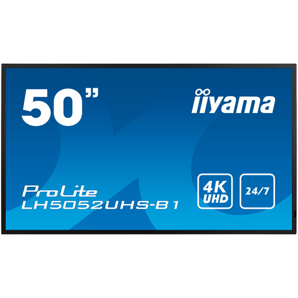IIYAMA Monitor 50'' 3840x2160, 4K UHD VA-panel, Haze 28%, Landscape and Portrait, FailOver, Full Metal Housing, Fan-less, Speakers, Multiple