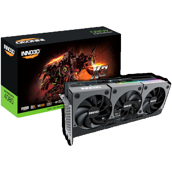 INNO3D NVIDIA Video card GeForce RTX 4080 X3 16GB GDDR6X 320bit, 2505 MHz 24Gbps, 3x DP, 1x HDMI, 3 slot, 3 fan ( N40803-166X-187049N )