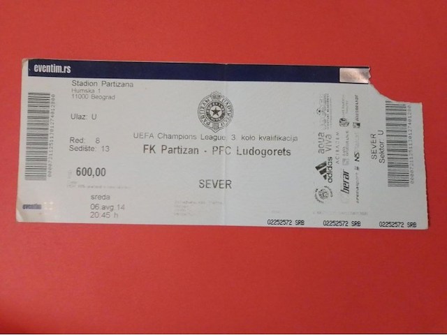 ULAZNICA -FK PARTIZAN - PFC LUDOGORETS 06.AVG.14