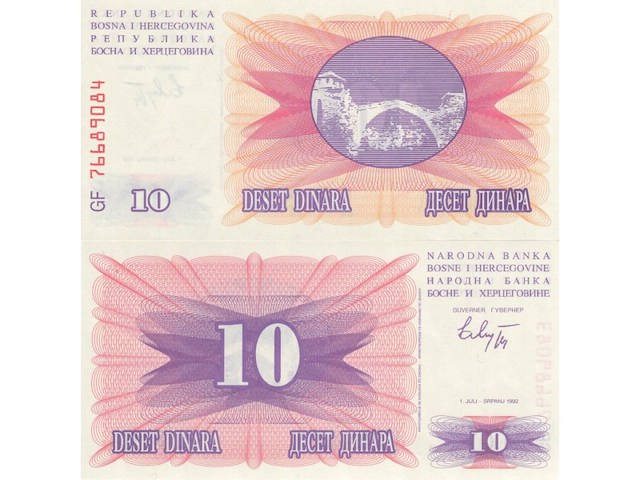 Bosna i Hercegovina 10 Dinara 1992 UNC, P-10