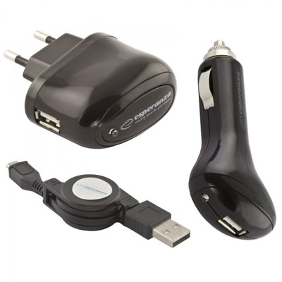 Esperanza EZ116 – 3 u 1 punjač USB punjači + microUSB kabl 3 u 1 set