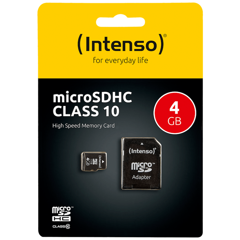 (Intenso) Micro SD Kartica 4GB Class 10 (SDHC & SDXC) sa adapterom – SDHCmicro+ad-4GB/Class10