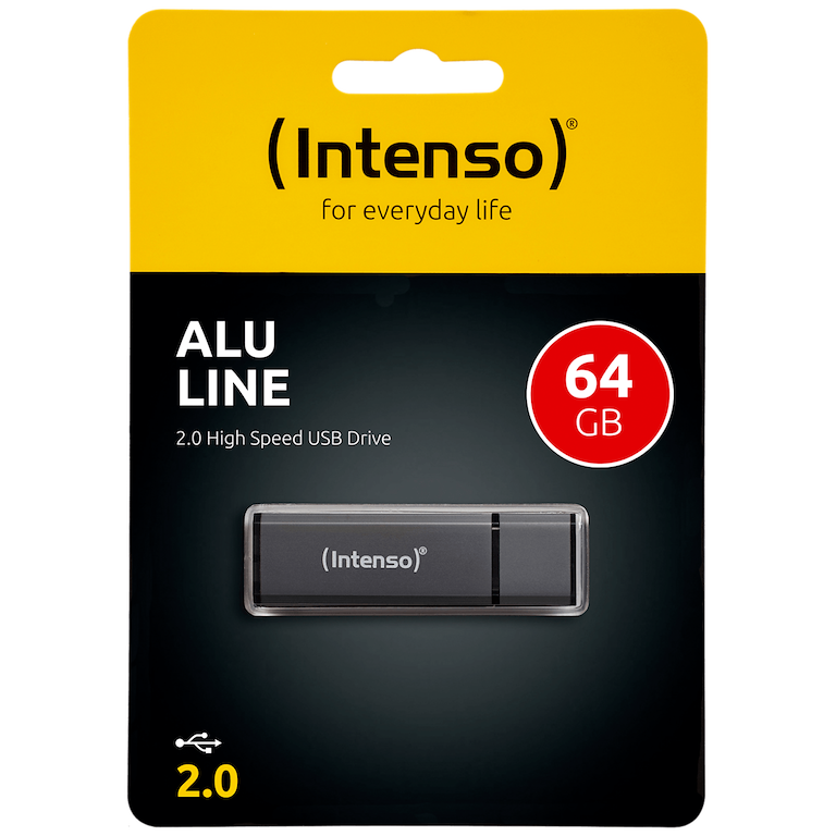 (Intenso) USB Flash drive 64GB Hi-Speed USB 2.0, ALU Line – USB2.0-64GB/Alu-a