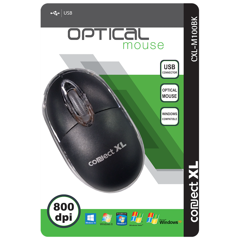 Connect XL Miš optički, 800dpi, USB, crna boja – CXL-M100BK