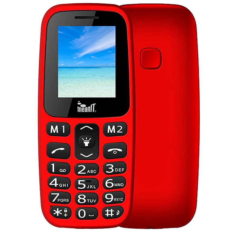 MeanIT Mobilni telefon, 1.77″ ekran, Dual SIM, BT, SOS dugme – VETERAN I MOBILNI TELEFON-CRVENI