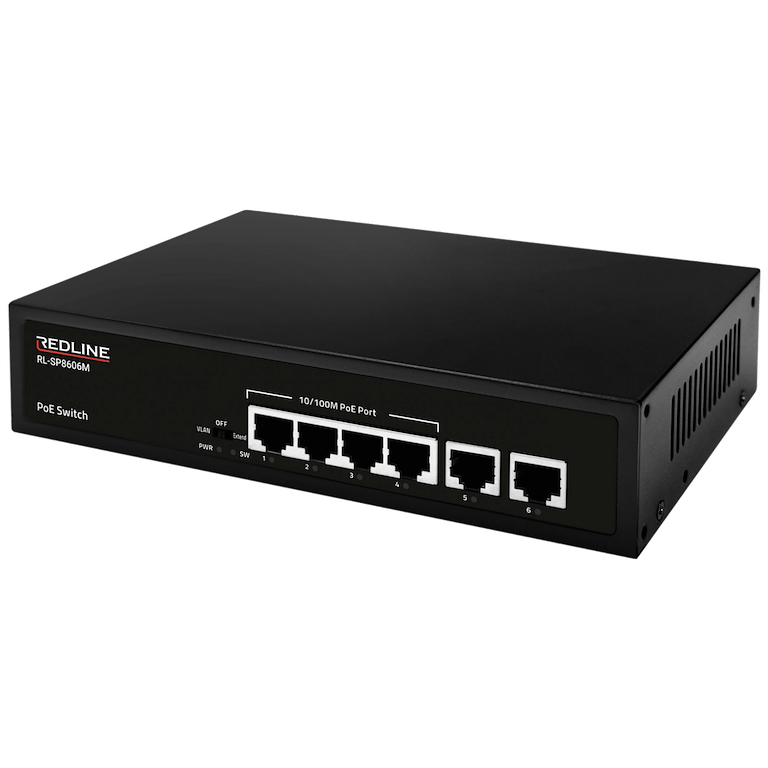 REDLINE PoE mrežni switch, 6 port RJ-45 , 4 Poe / 65W – RL-SP8606M