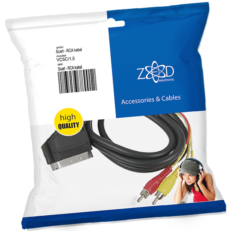 ZED electronic Scart – RCA (činč) kabel sa prekidačem, 1.5 met – VCSC/1,5