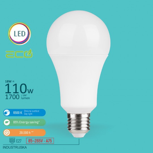 E27 18W (110V) 85~265V industrijska A75 6500K LED ECO sijalica Mitea Lighting