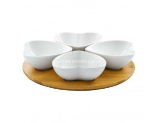 DAJAR Porcelanski set 4 srce činije sa daskom od bambusa DJ45578